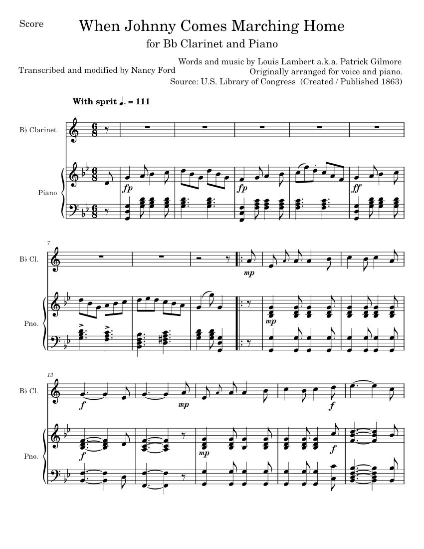 When Johnny Comes Marching Home - Louis Lambert (Bb Clarinet and Piano ...