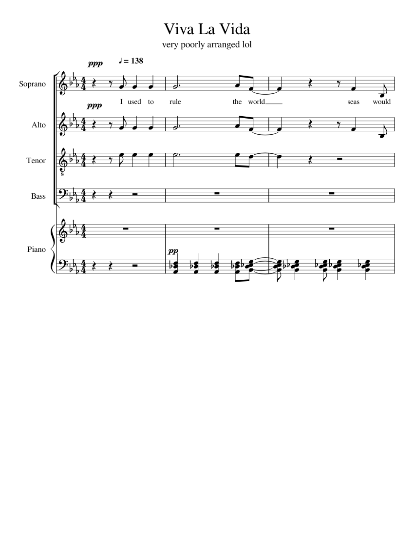 Viva La Vida Tenor Trio3 Sheet music for Piano, Soprano, Alto, Tenor ...