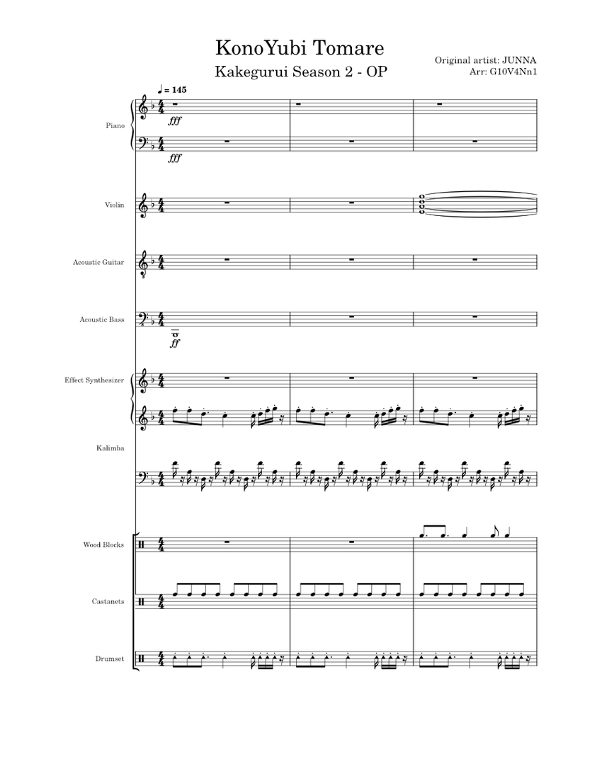 Kono Yubi Tomare Instrumental Cover Sheet Music for Piano, Violin ...