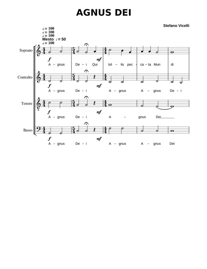 Agnus Dei - Stefano Vicelli Sheet music for Soprano, Alto, Vocals ...