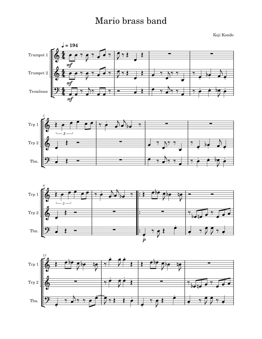 Super Mario Bros – Koji Kondo Sheet music for Trombone, Trumpet in b ...
