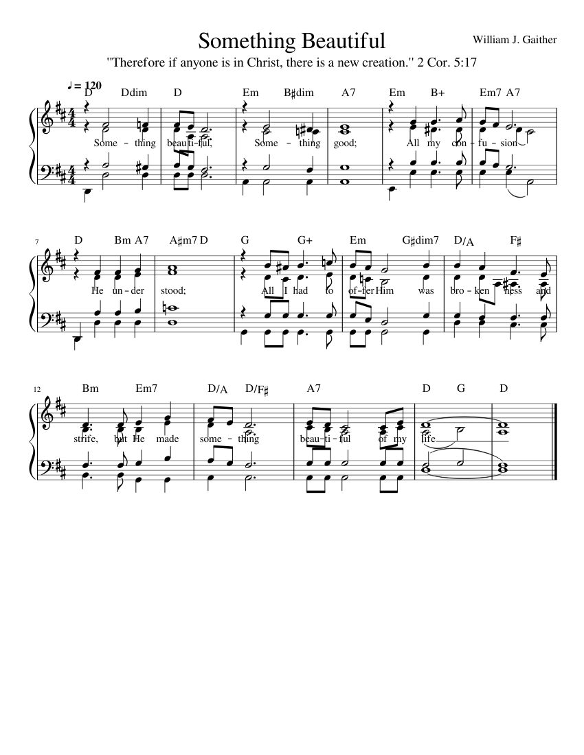 Something Beautiful Sheet Music with Chords for Piano (Solo) Easy ...