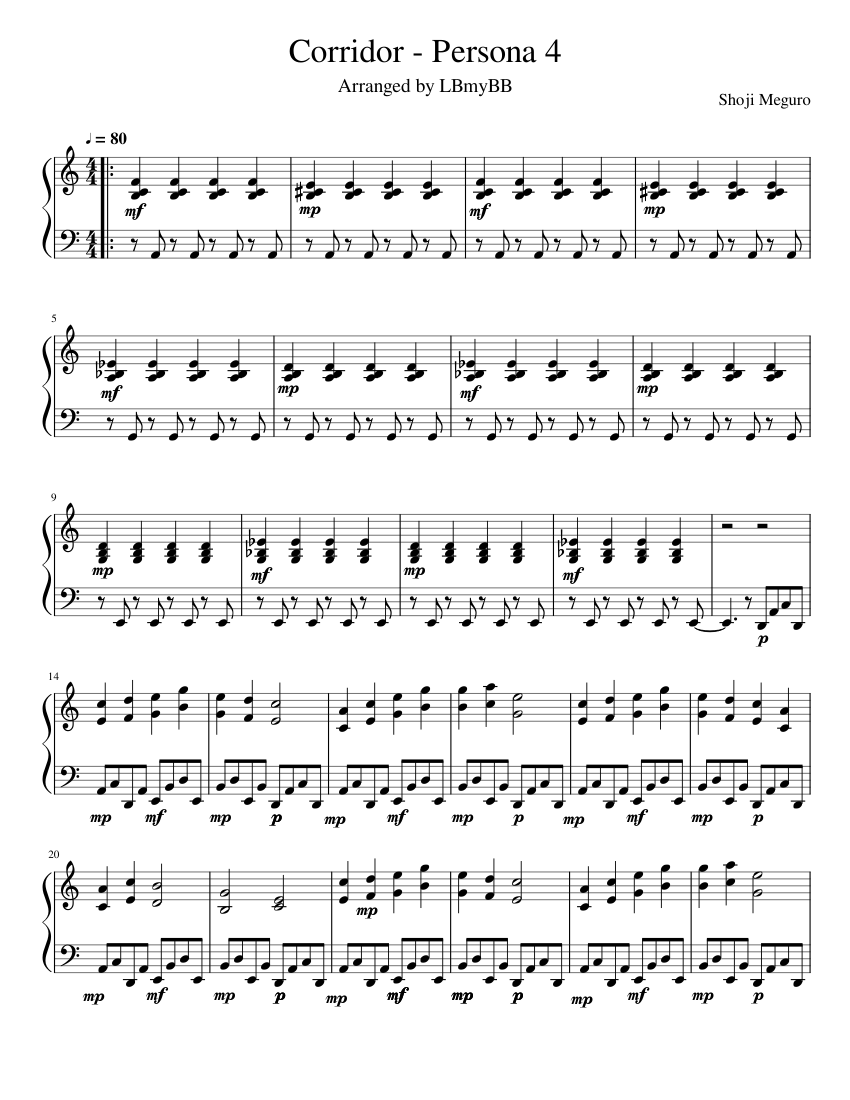 Corridor - Persona 4 Sheet Music for Piano (Solo) easy | MuseScore.com