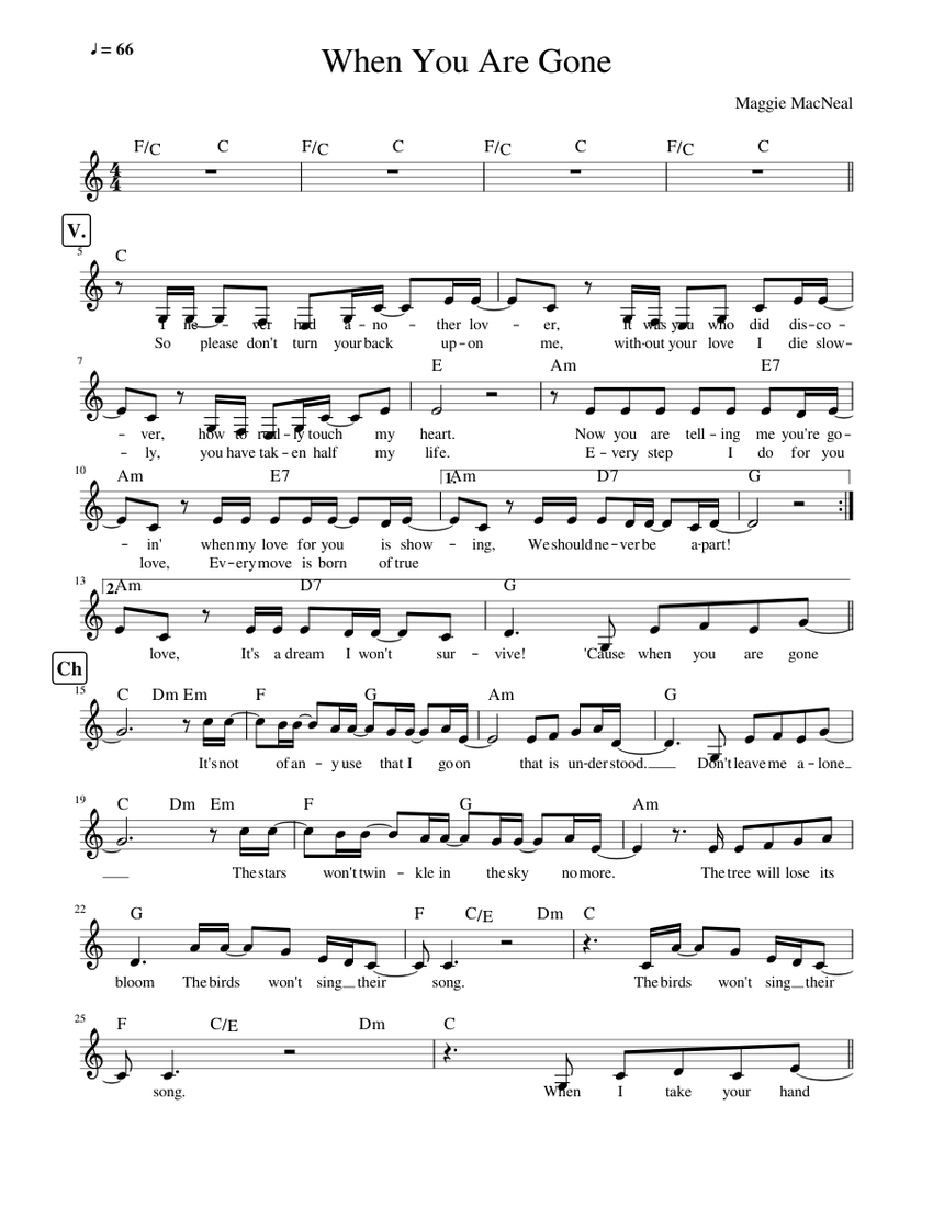 When You Are Gone_Maggie Macneal Sheet Music with Chords for Piano ...