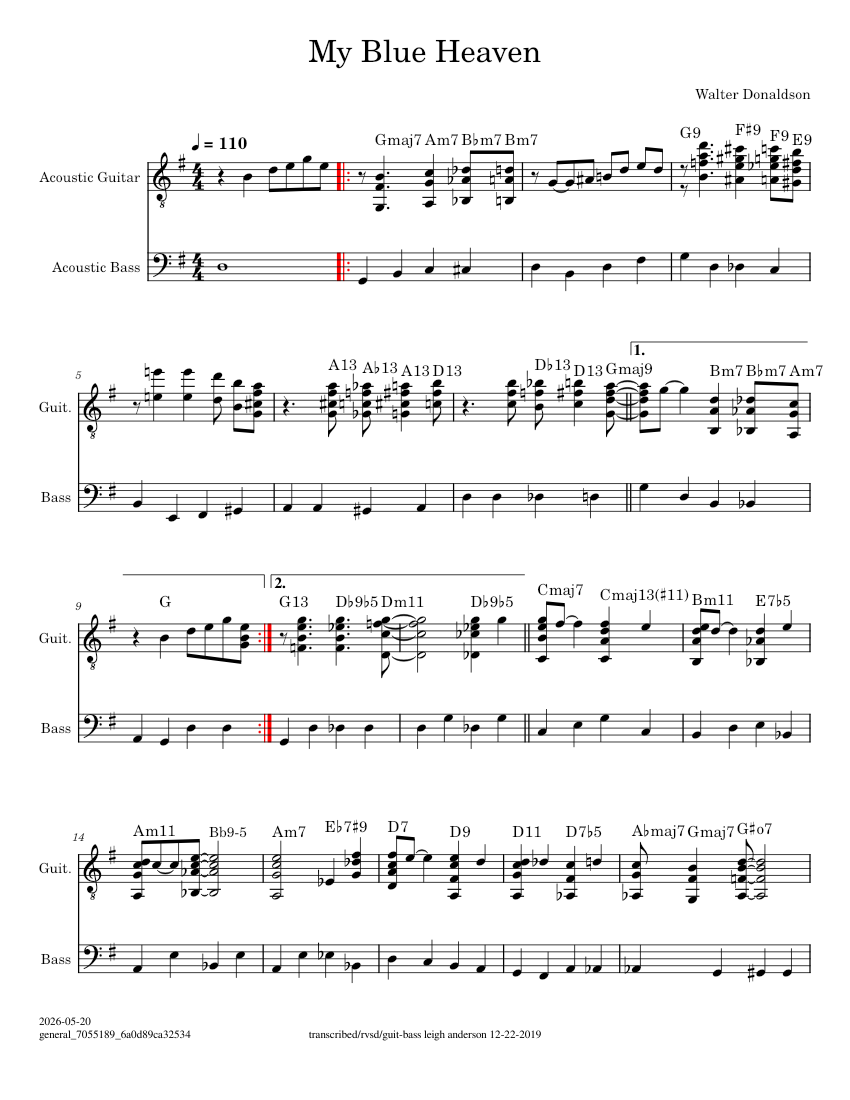 My Blue Heaven – George Whiting, Walter Donaldson Sheet Music for ...