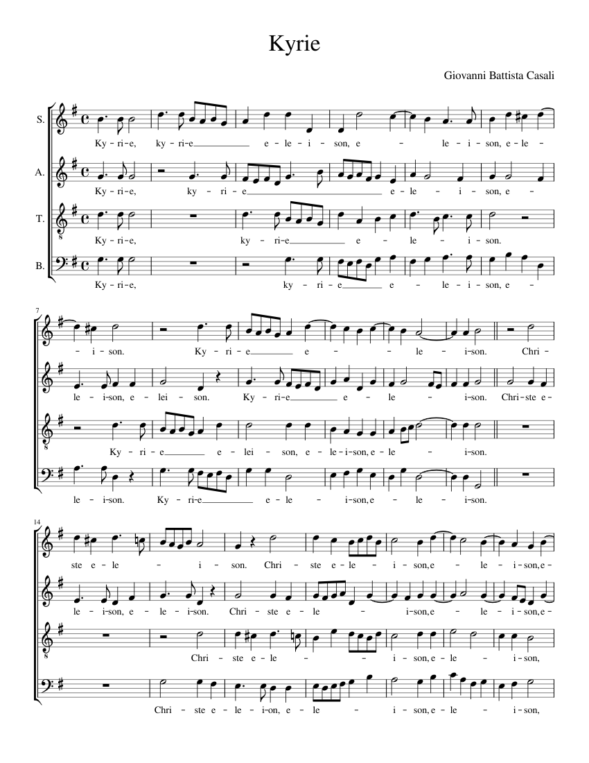 Missa IX.Kyrie.Casali Sheet Music for Soprano, Alto, Tenor, Bass voice ...