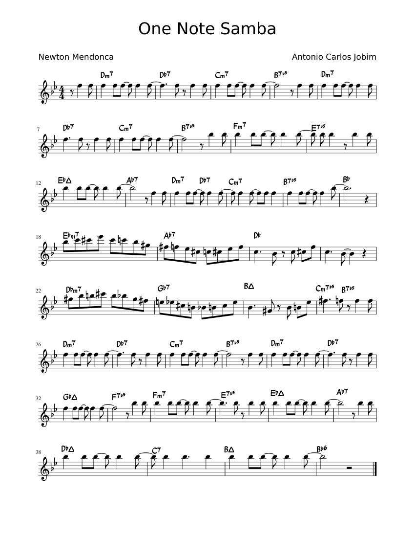 One Note Samba Sheet Music with Chords for Piano (Solo) Easy ...