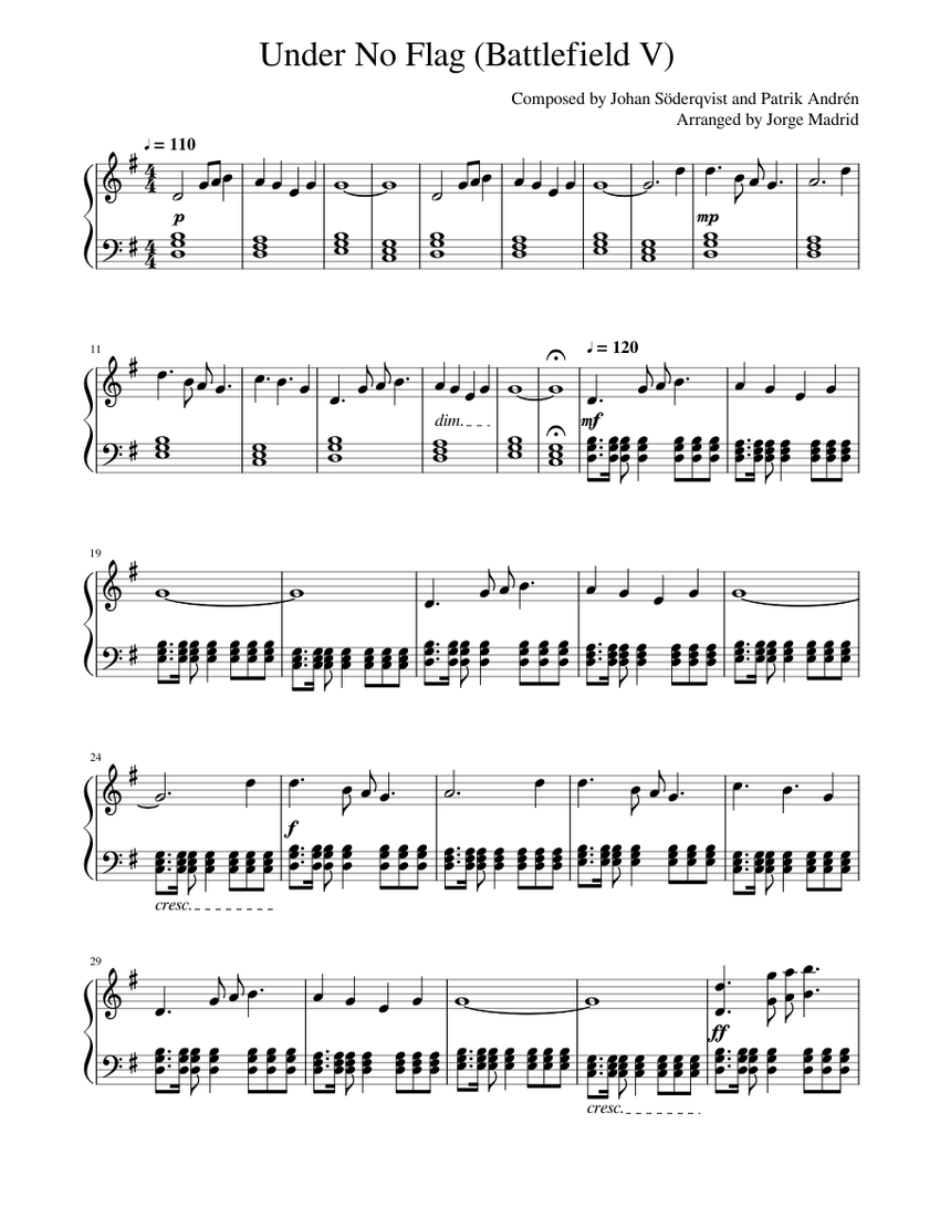 Under No Flag (Battlefield V) - Johan Söderqvist / Patrik Andrén Sheet music for Piano (Solo ...