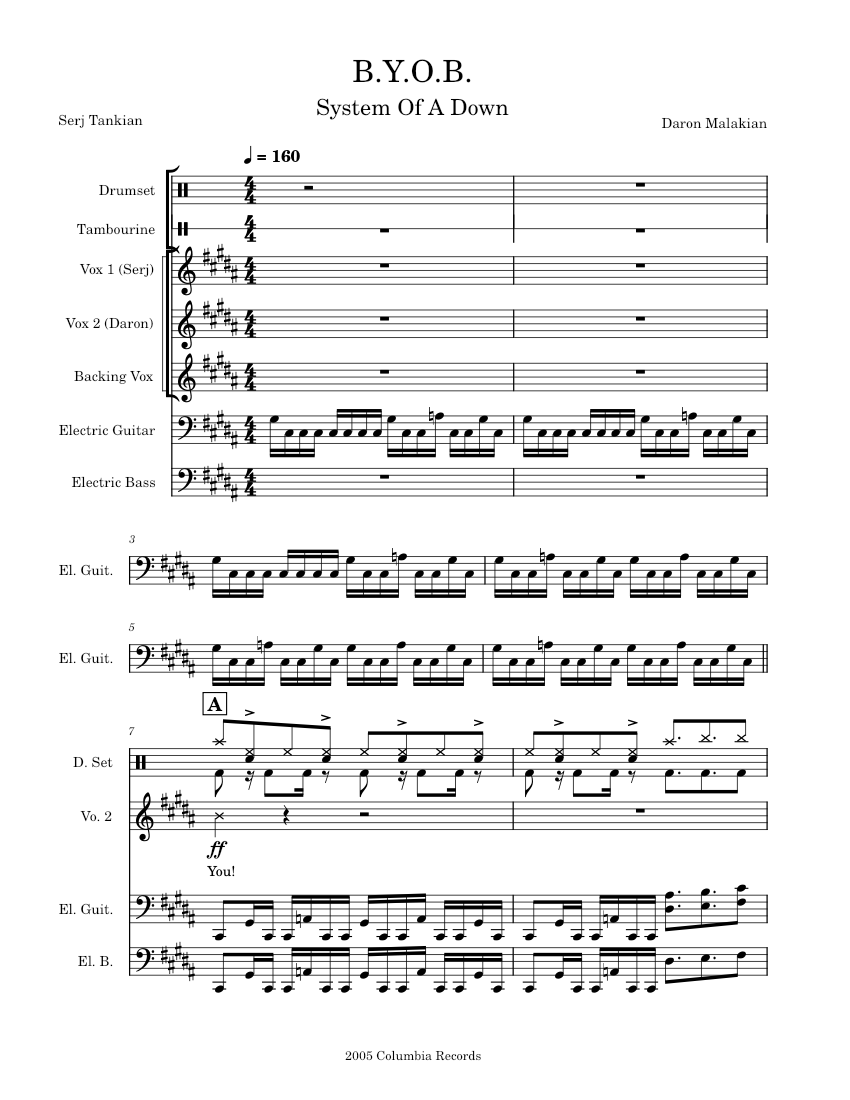 Byob – System of a Down B.Y.O.B. – System of a Down Sheet Music for ...