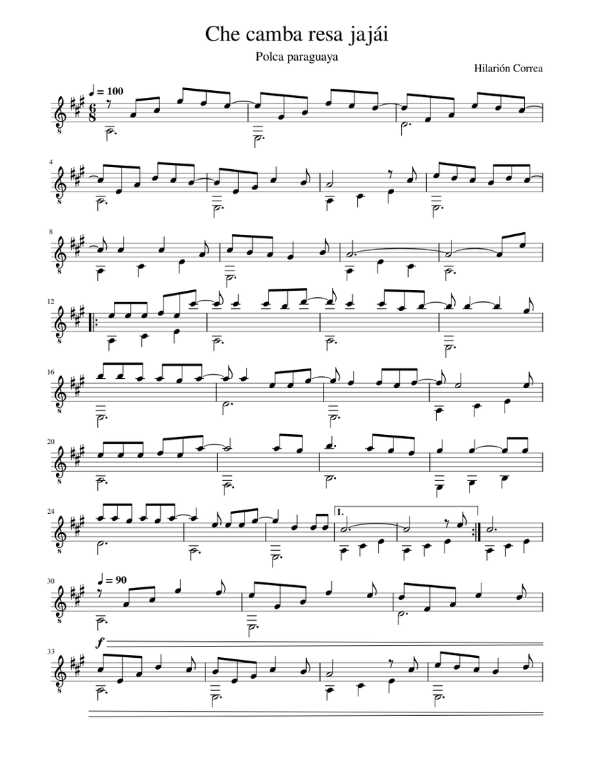 Che Camba Resa Jajái Hilarivón Correa Sheet Music For Guitar Solo