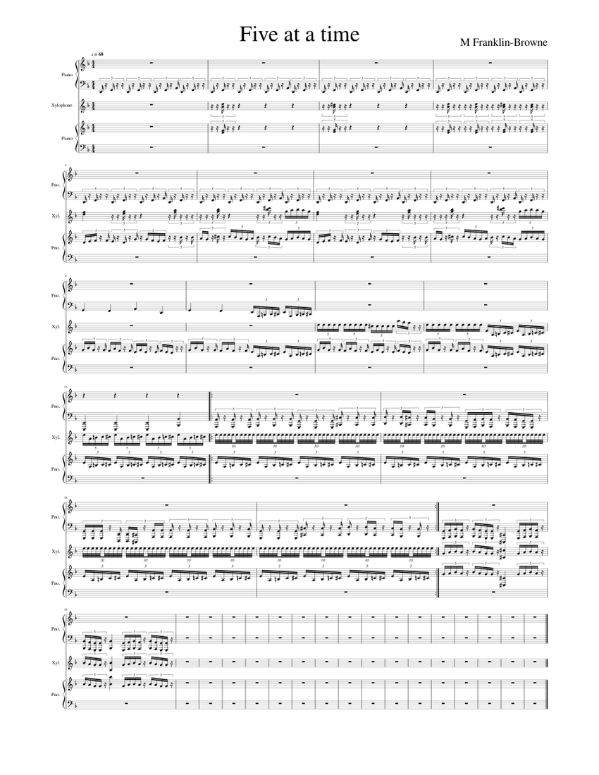 Five at a time Sheet music for Piano, Xylophone (Mixed Trio ...