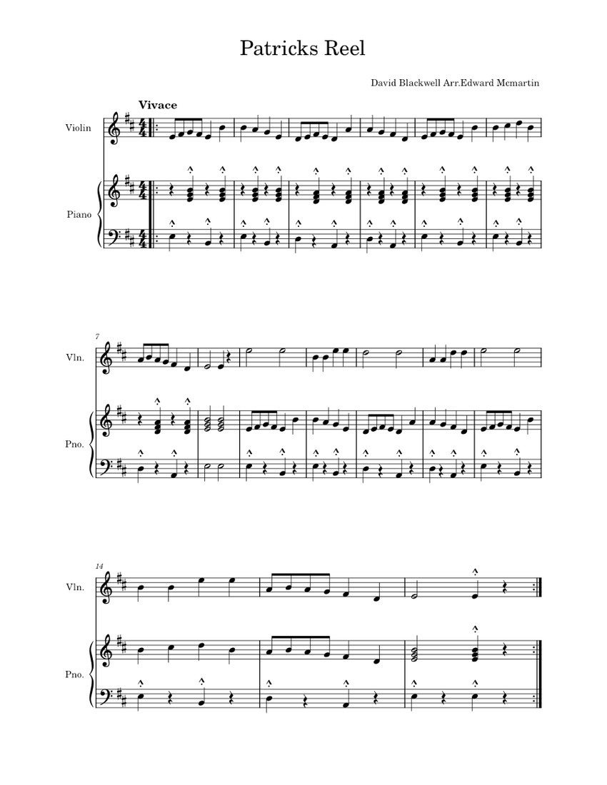 Patricks reel Sheet Music for Piano, Violin (Solo) | MuseScore.com