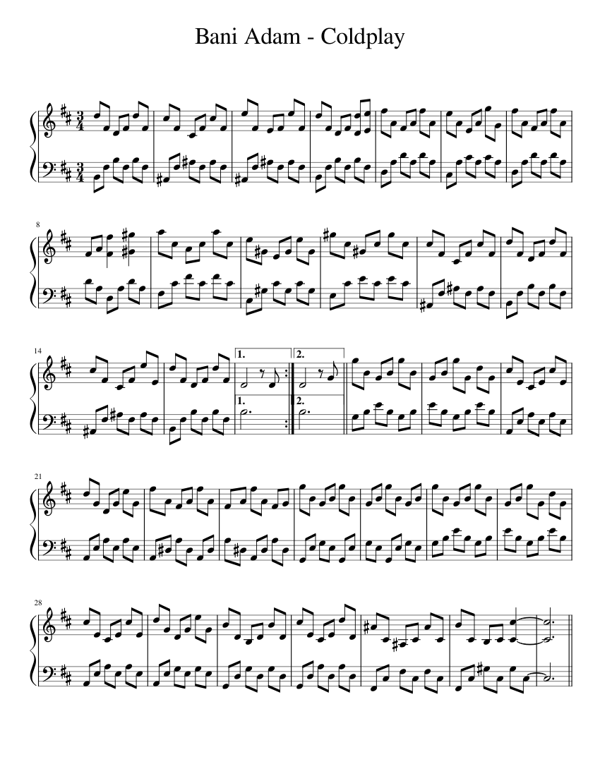 Bani Adam - Coldplay Sheet Music for Piano (Solo) easy | MuseScore.com
