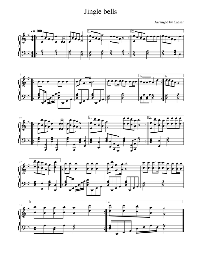 Jingle Bells Sheet Music for Piano (Solo) | MuseScore.com