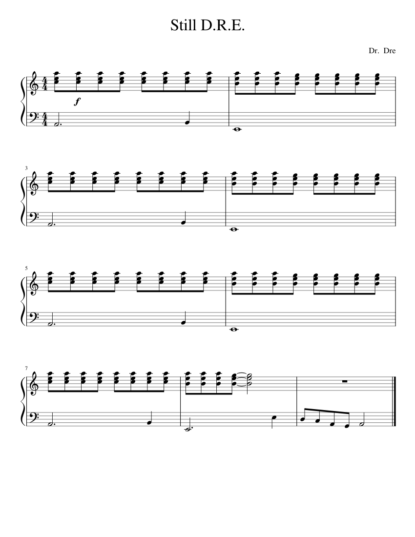 Still D.R.E. – Dr. Dre Sheet Music for Piano (Solo) Easy | MuseScore.com