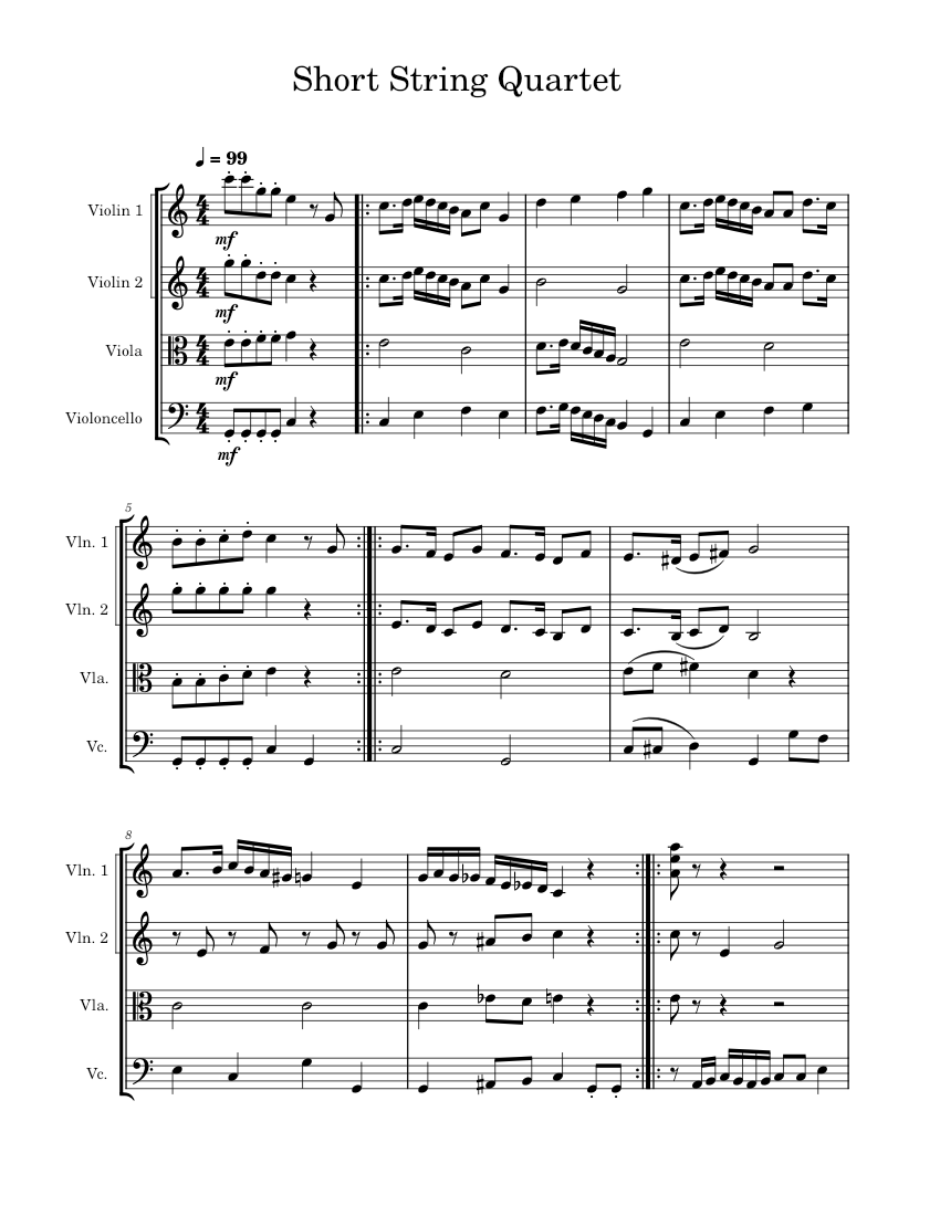 C Major String Quartet Sheet music for Violin, Viola, Cello (String Quartet) | Musescore.com