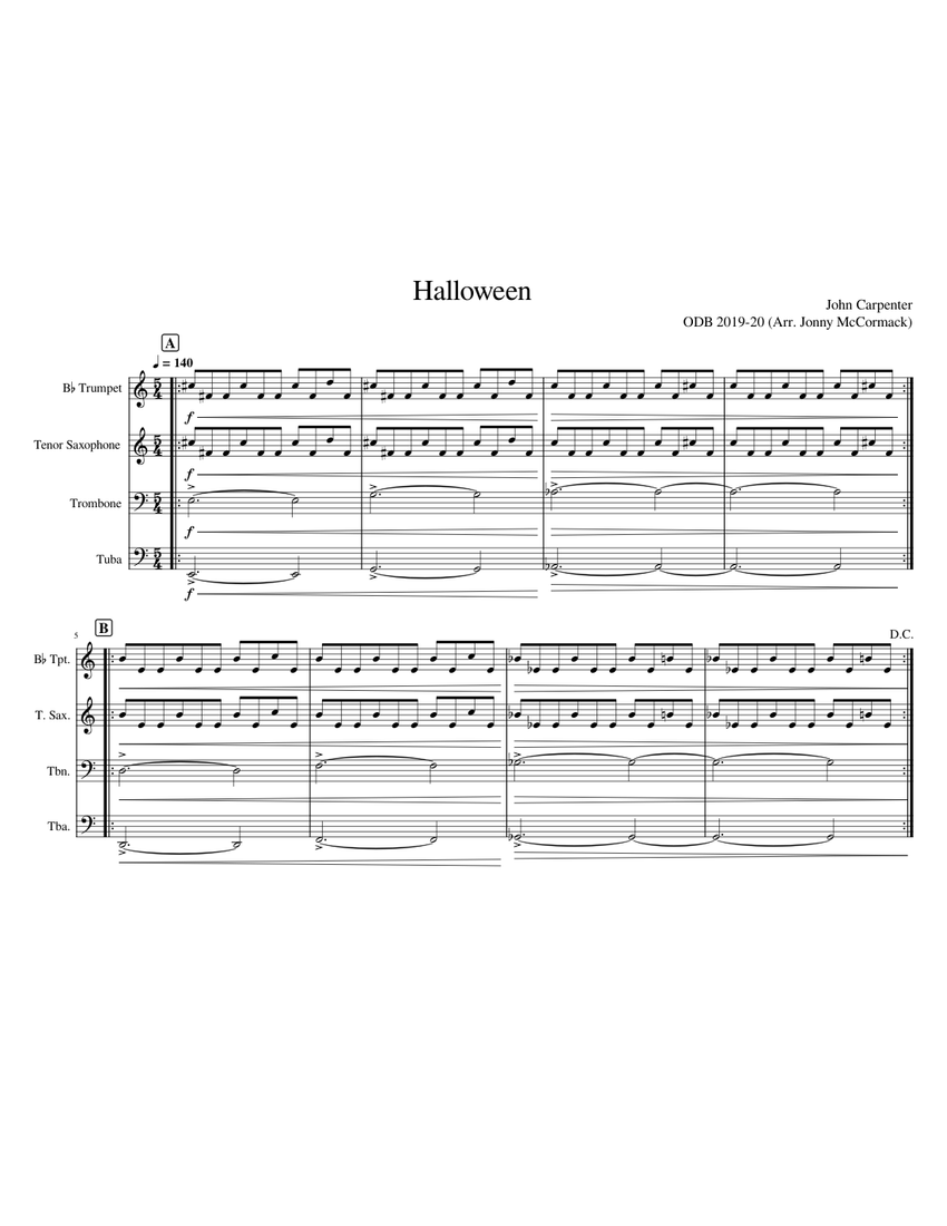 Halloween Sheet music for Trombone, Tuba, Saxophone tenor, Trumpet in b ...