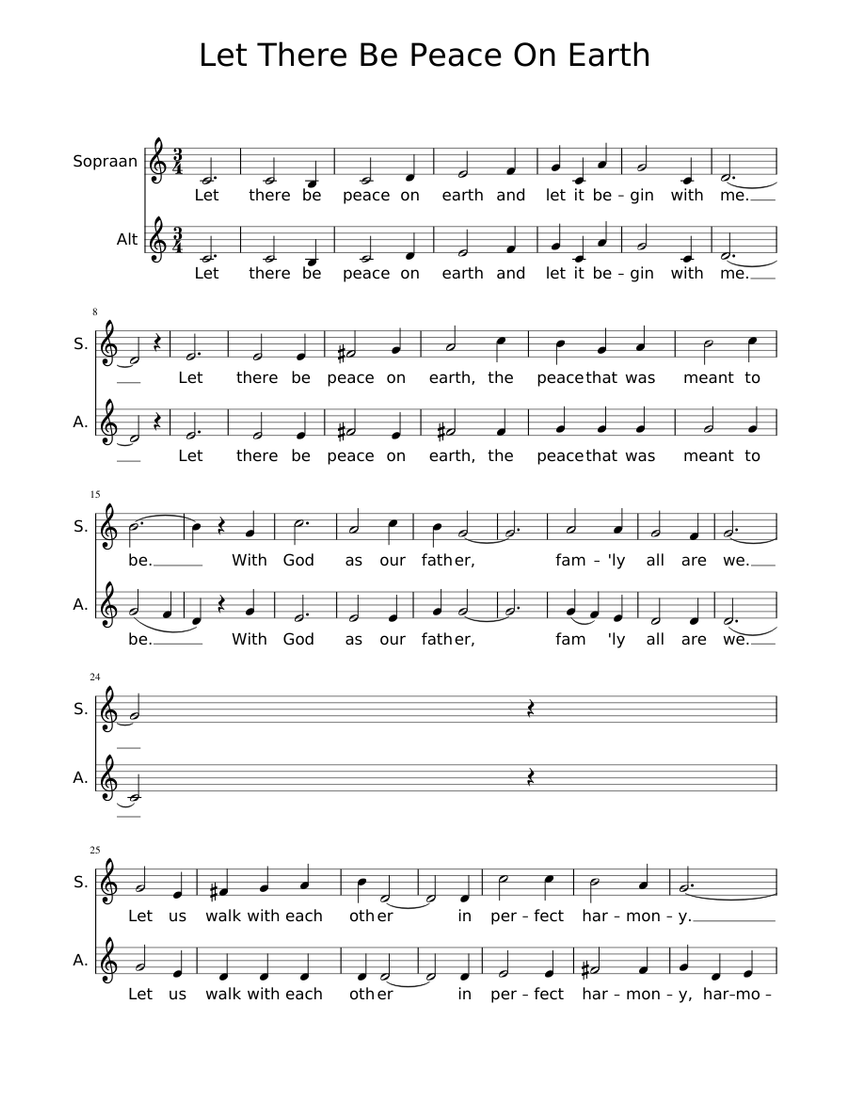 Let There Be Peace On Earth (for treble choir) Sheet Music for Soprano ...