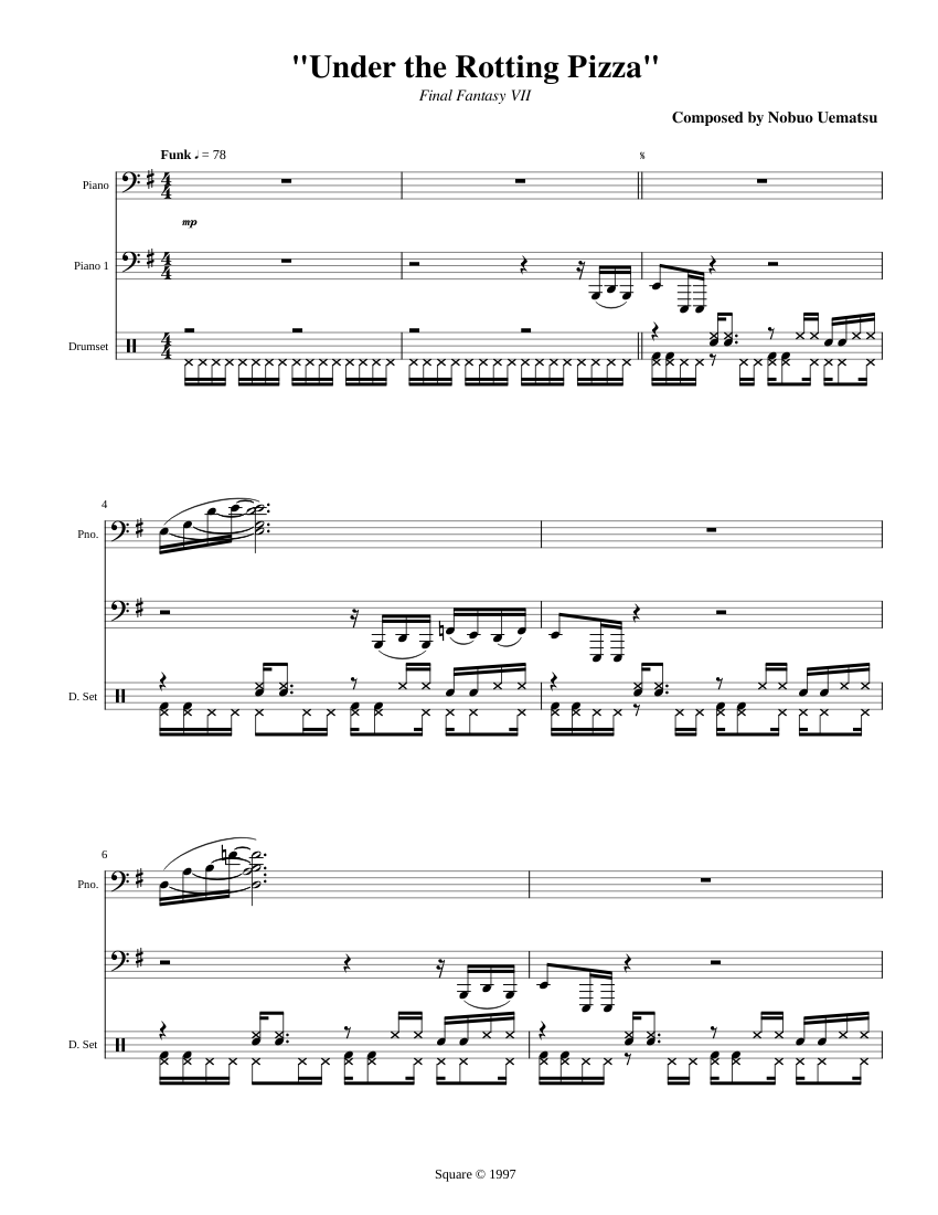 Final Fantasy VII - Under the Rotting Pizza Sheet music for Piano, Drum ...