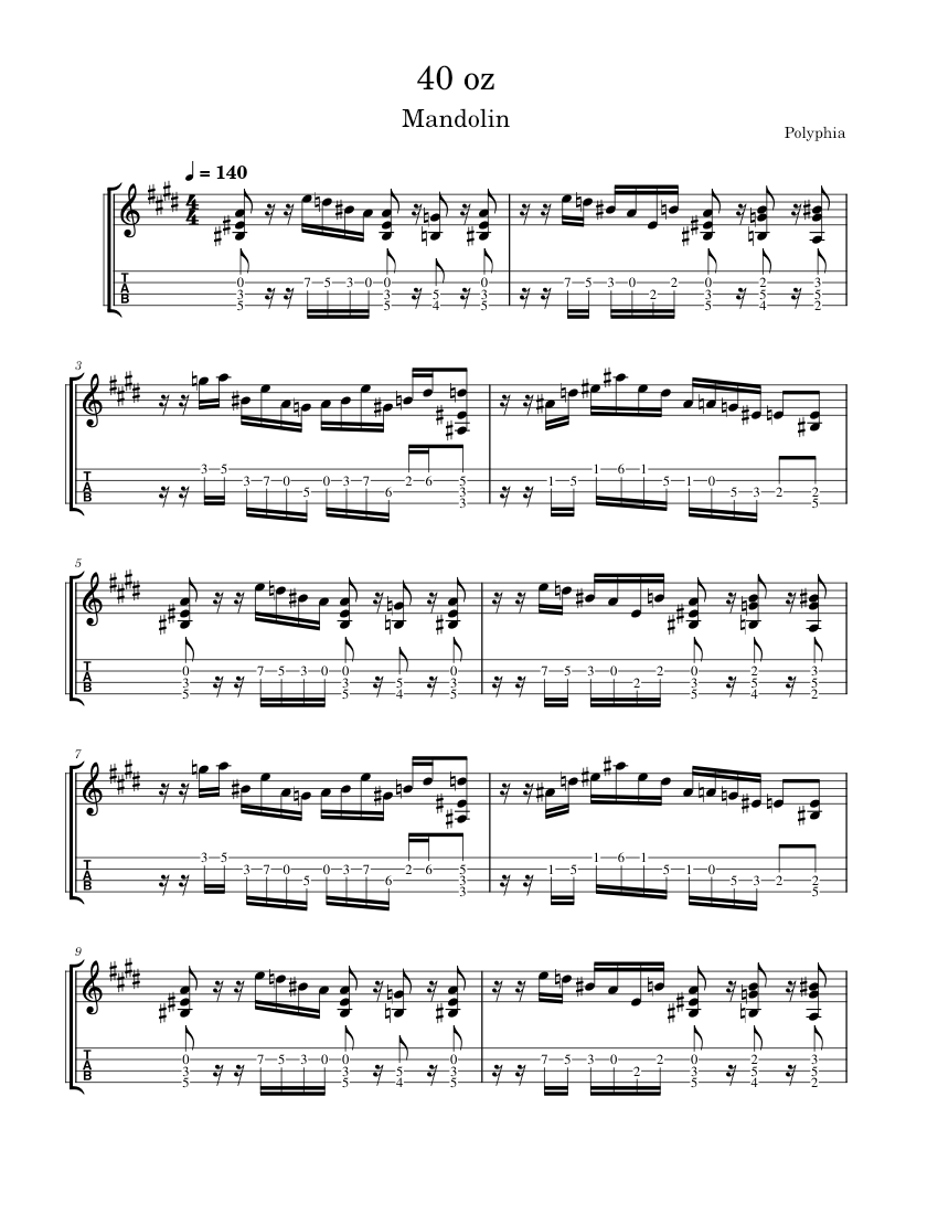 40oz – Polyphia Sheet Music and Tab for Mandolin (Solo) | MuseScore.com