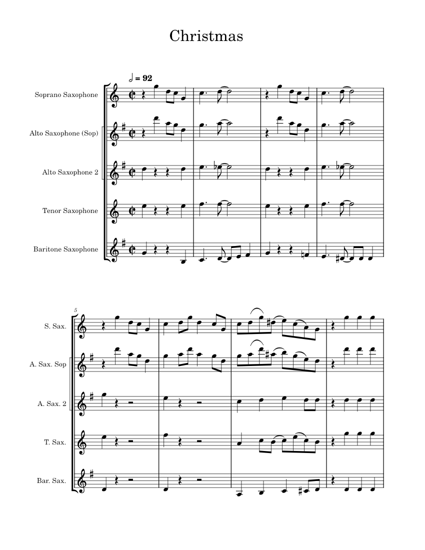 Christmas Sax Quartet Sheet Music for Saxophone alto, Saxophone tenor ...