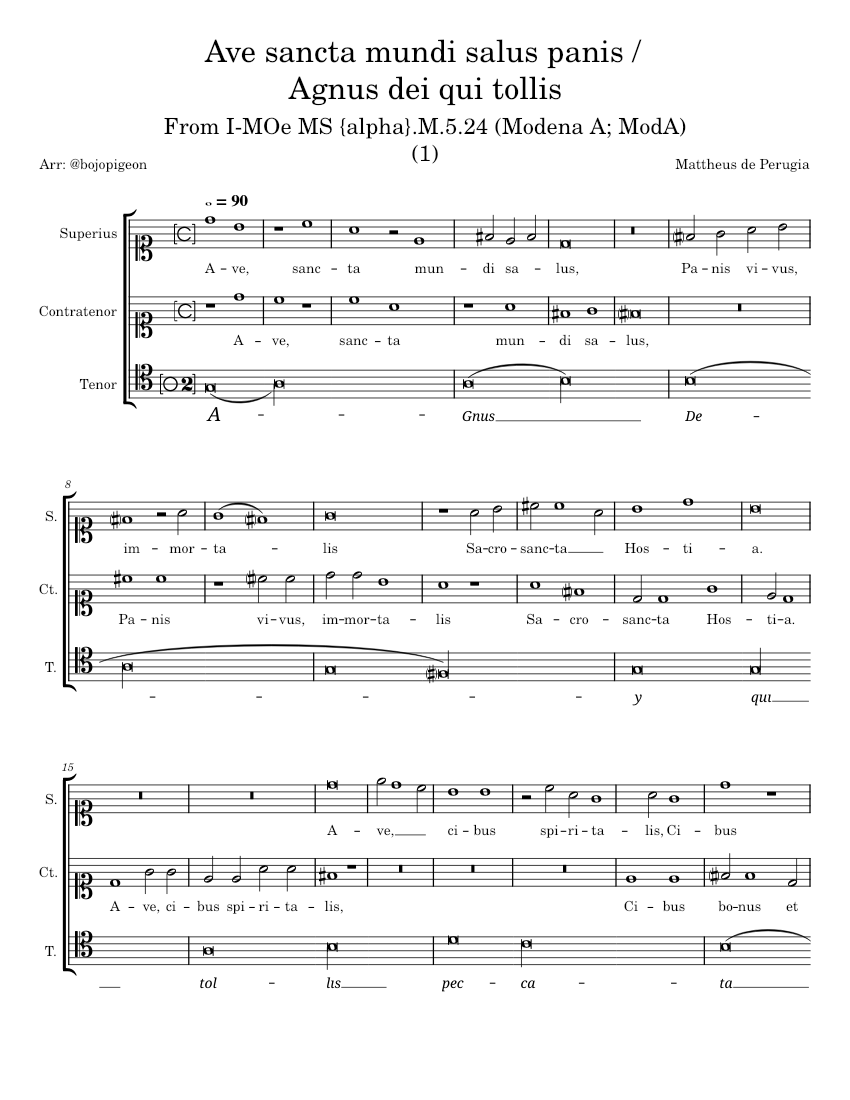 Ave sancta mundi salus panis / Agnus dei qui – Matteo da Perugia Sheet ...