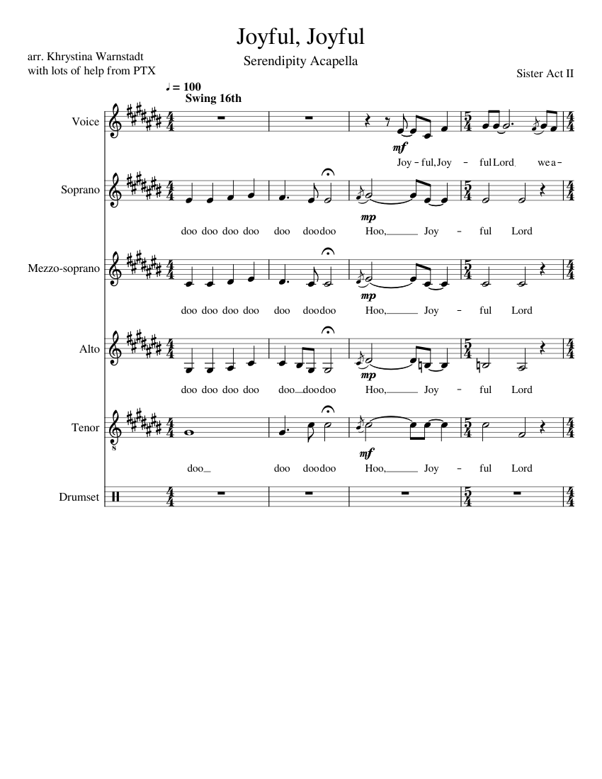 Joyful Joyful Sheet Music for Soprano, Alto, Tenor, Vocals & more ...