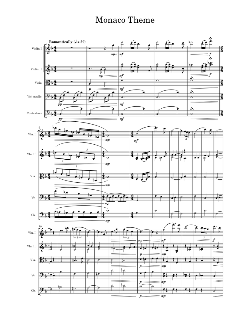 Monaco Theme Sheet music for Contrabass, Violin, Viola, Cello (String ...