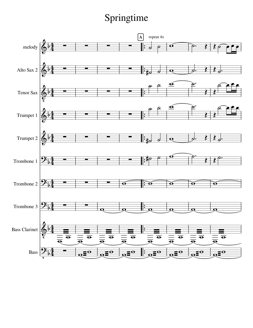 Springtime full score Sheet Music for Trombone, Clarinet in b-flat ...