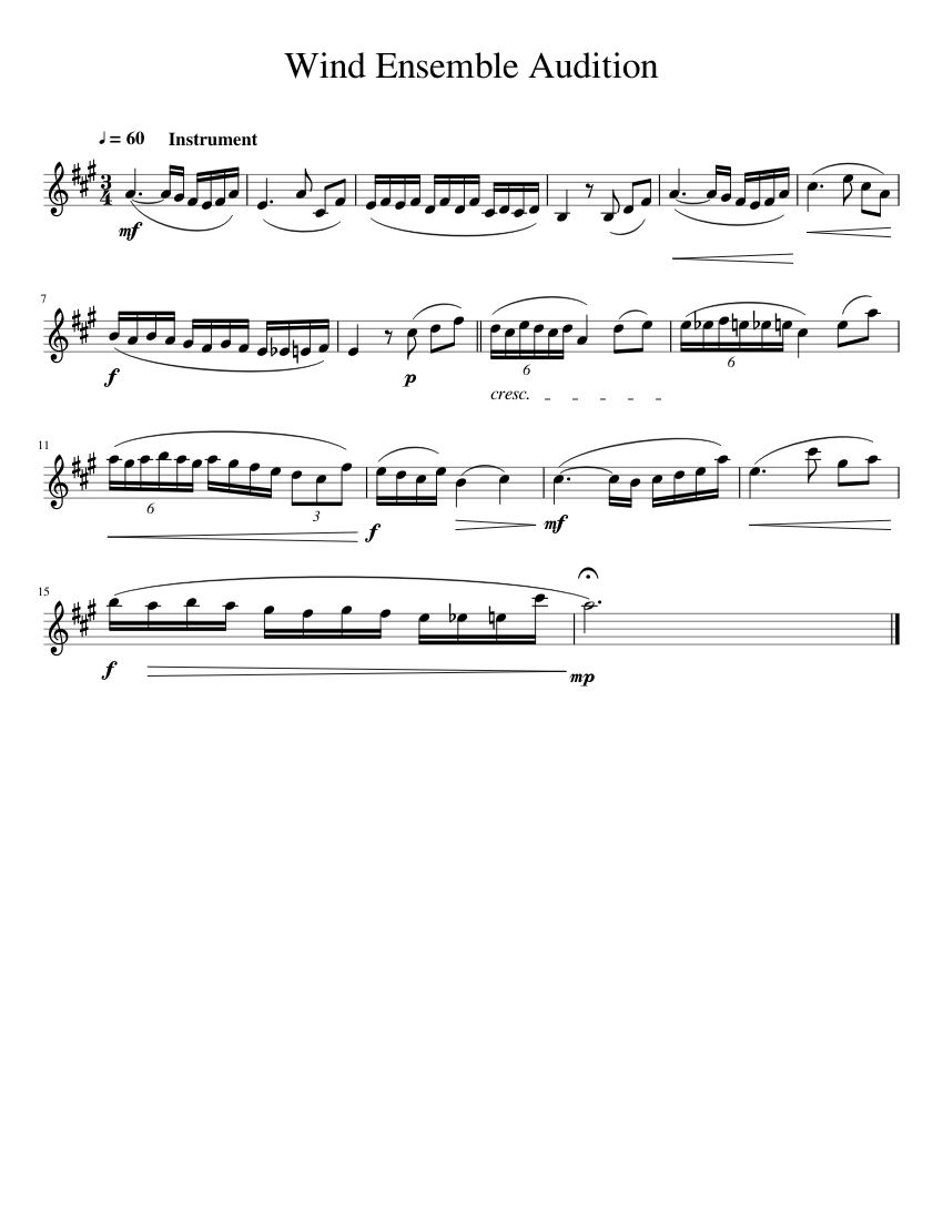 Wind Ensemble Audition Part 1 Sheet music for Piano (Solo) Easy ...