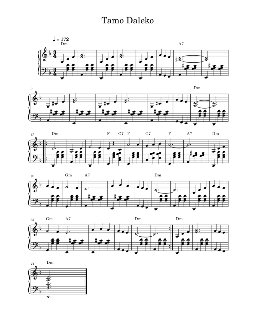 Tamo Daleko – Serbian Folk Song Tamo Daleko Sheet Music with Chords for Accordion (Solo ...