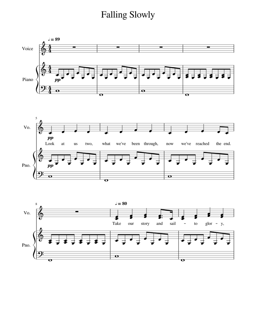 Falling Slowly Sheet Music for Piano, Vocals (Piano-Voice) | MuseScore.com