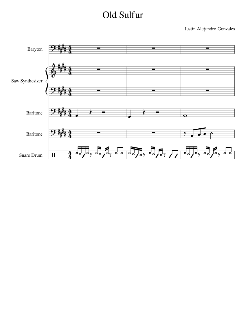 Old Sulfur Sheet music for Baritone, Snare drum, Synthesizer, Baryton ...