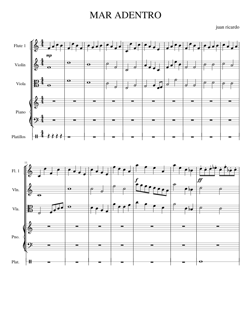mar adentro Sheet Music for Piano, Flute, Crash, Violin & more ...