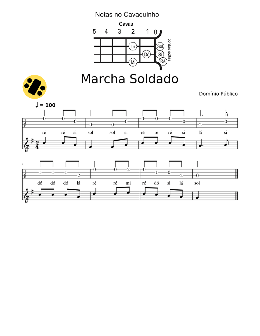 Marcha Soldado - Partitura e Tablatura Sheet Music and Tab for Piano ...