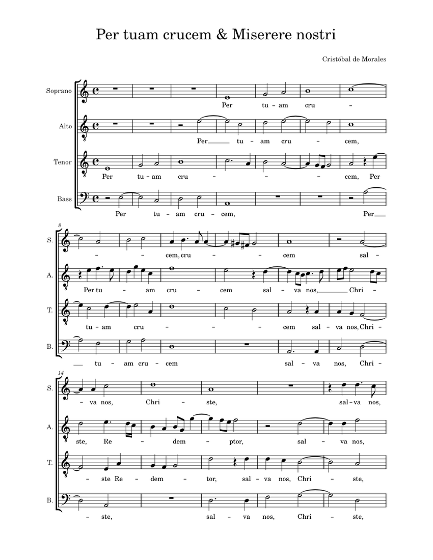 Per tuam crucem – Cristóbal de Morales Sheet music for Soprano, Alto ...