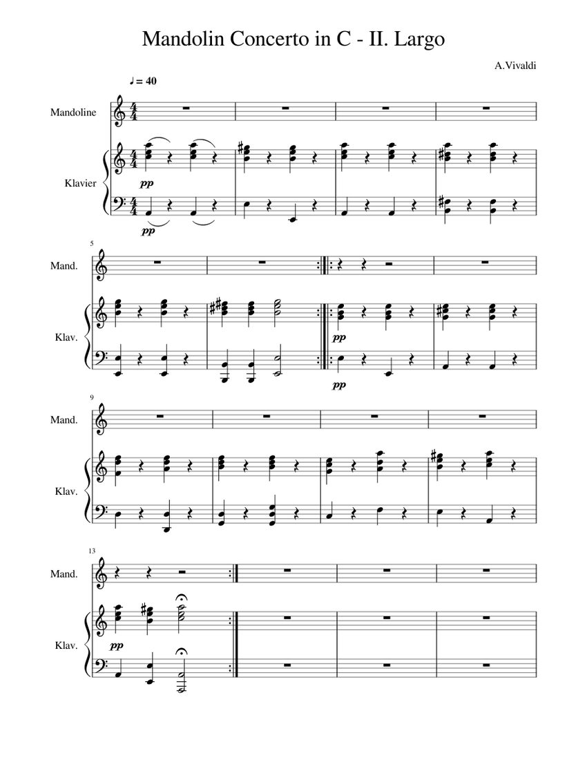 Mandolin Concerto in C - II. Largo Sheet music for Piano, Mandolin ...
