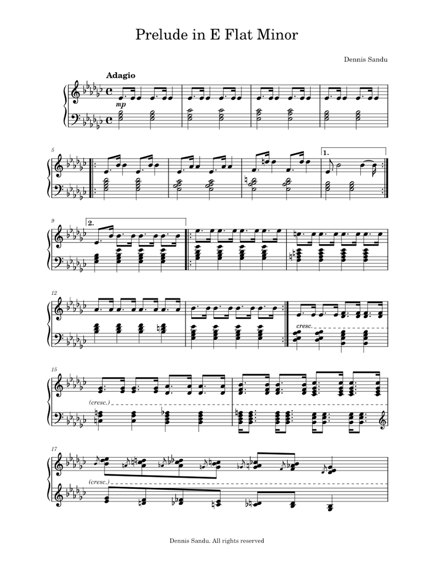 Prelude in E Flat Minor - op. 1 no. 8 - Dennis Sandu Sheet music for ...
