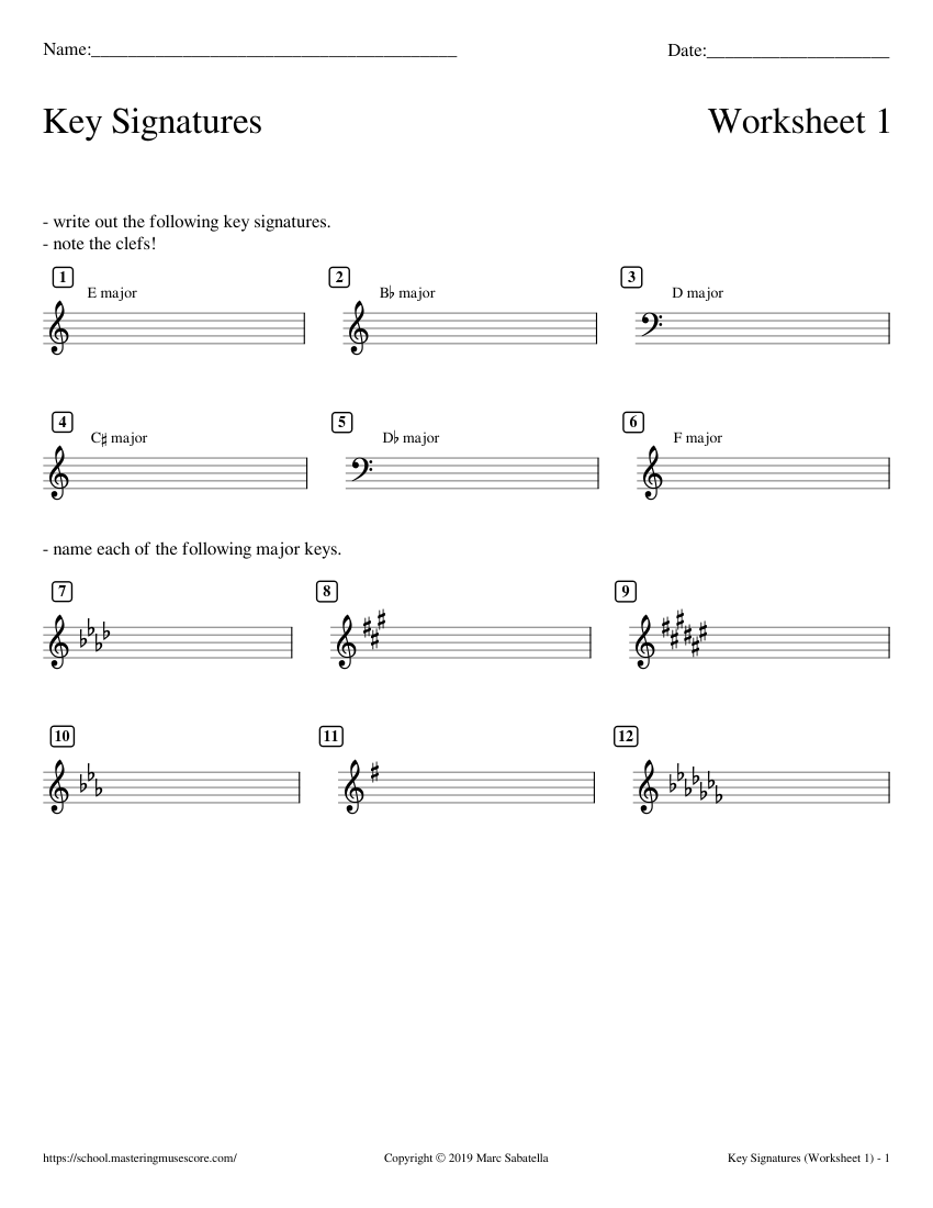 Key Signatures (Worksheet 1) Sheet Music for Piano (Solo) easy ...