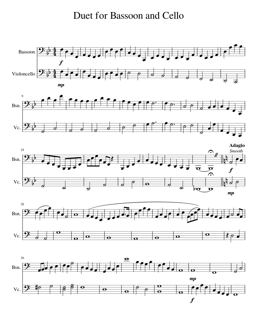 Duet for Bassoon and Cello Sheet Music for Bassoon, Cello (Mixed Duet ...