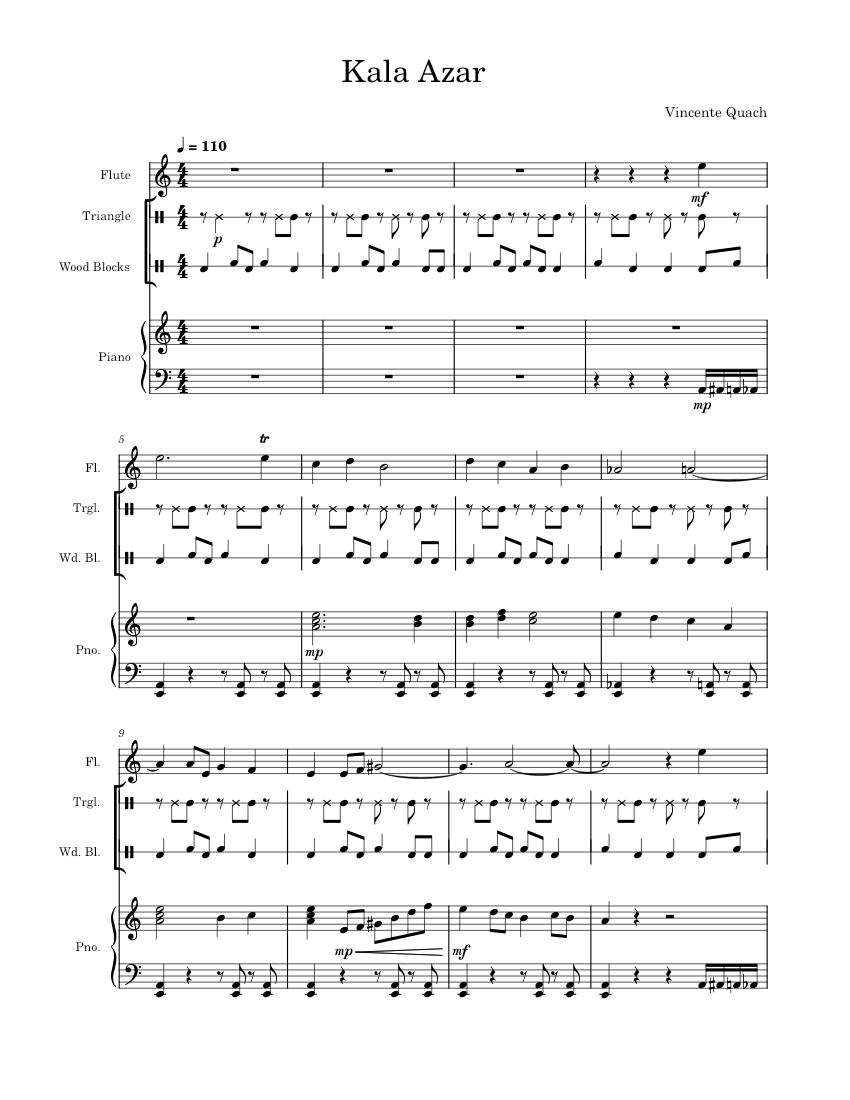 Kala Azar Sheet Music for Piano, Flute, Triangle, Woodblock (Mixed ...