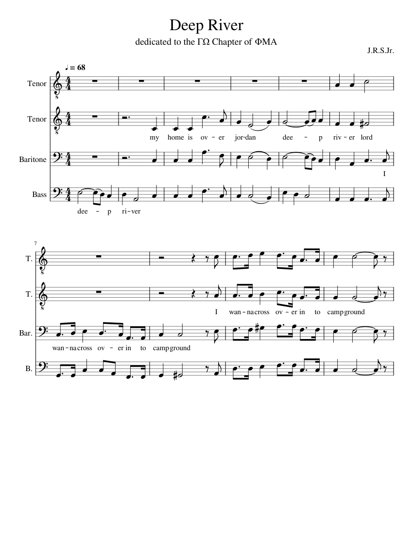 Deep River Sheet music for Tenor, Bass voice, Baritone (Choral ...