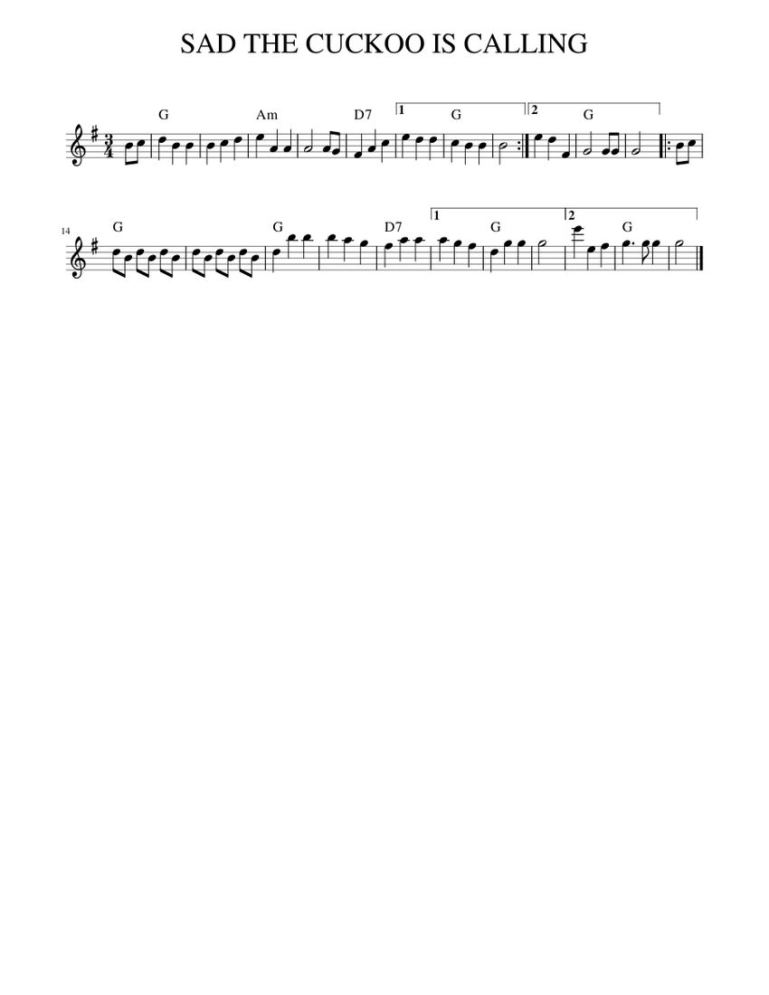 SAD THE CUCKOO IS CALLING Sheet music for Piano (Solo) Easy | Musescore.com
