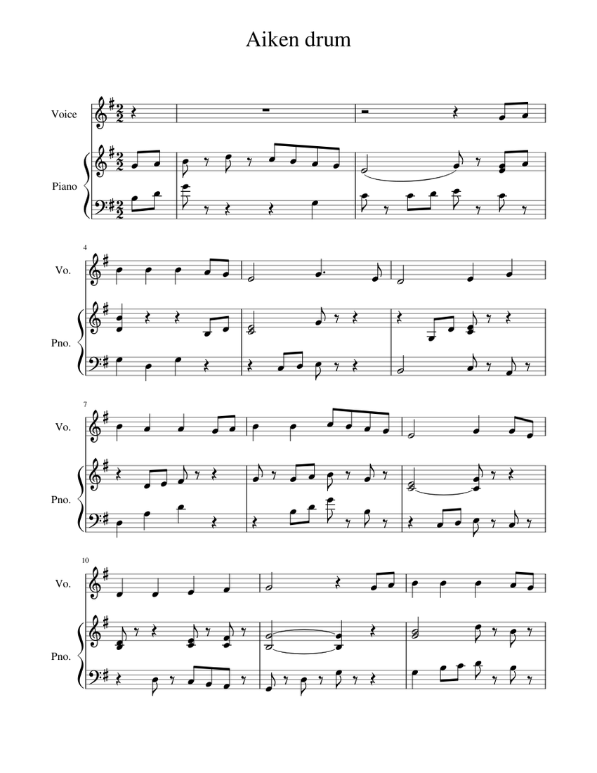 Aiken drum Sheet music for Piano, Vocals (Piano-Voice) | Musescore.com