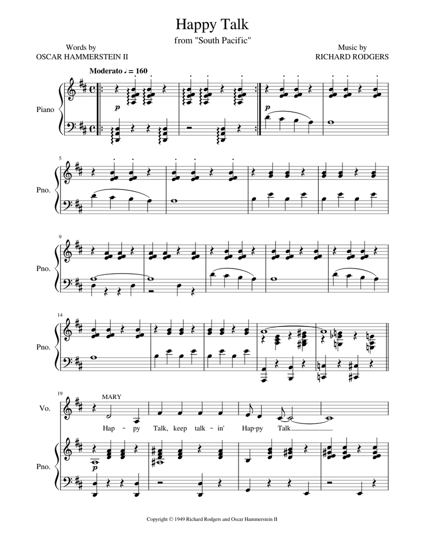 Happy Talk Sheet Music for Piano (Piano Duo) | MuseScore.com