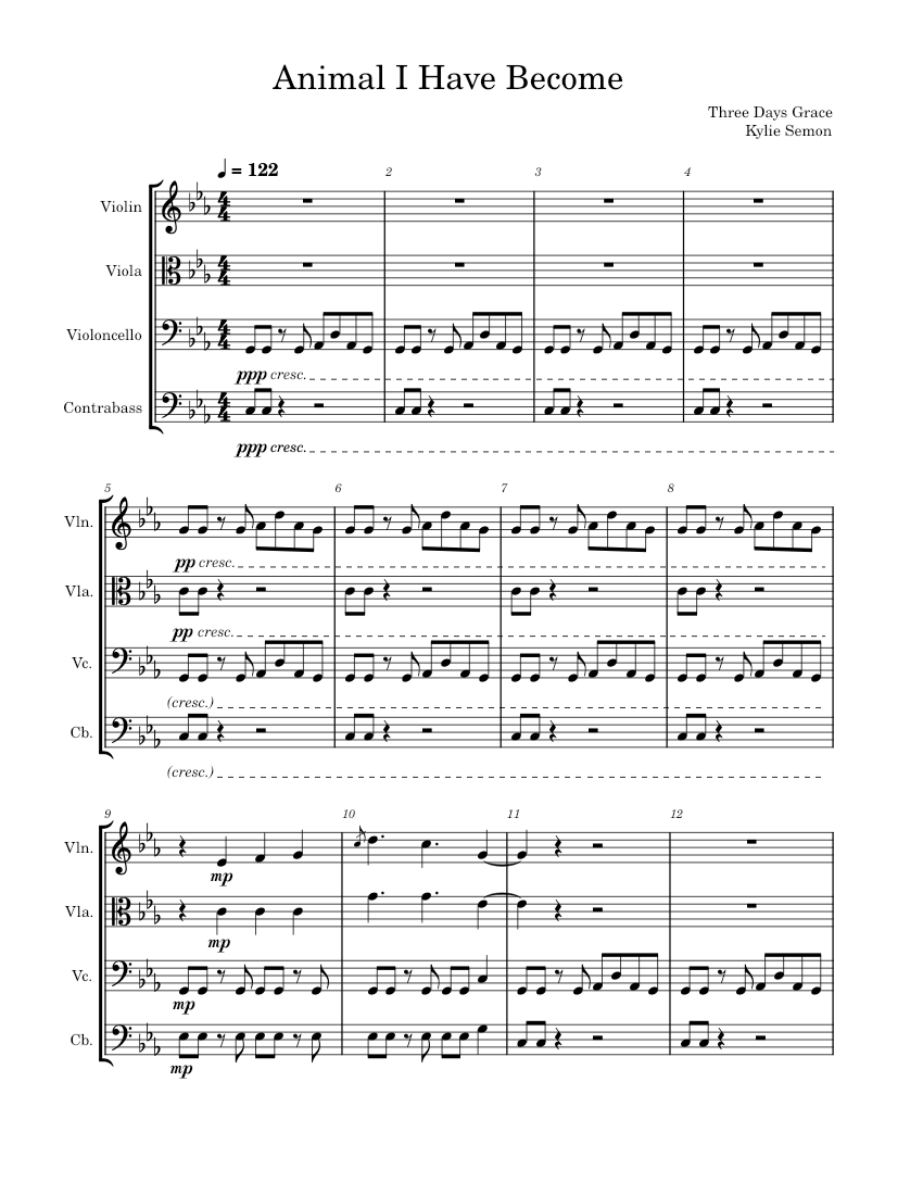 Animal I Have Become - Three Days Grace Sheet Music for Contrabass ...