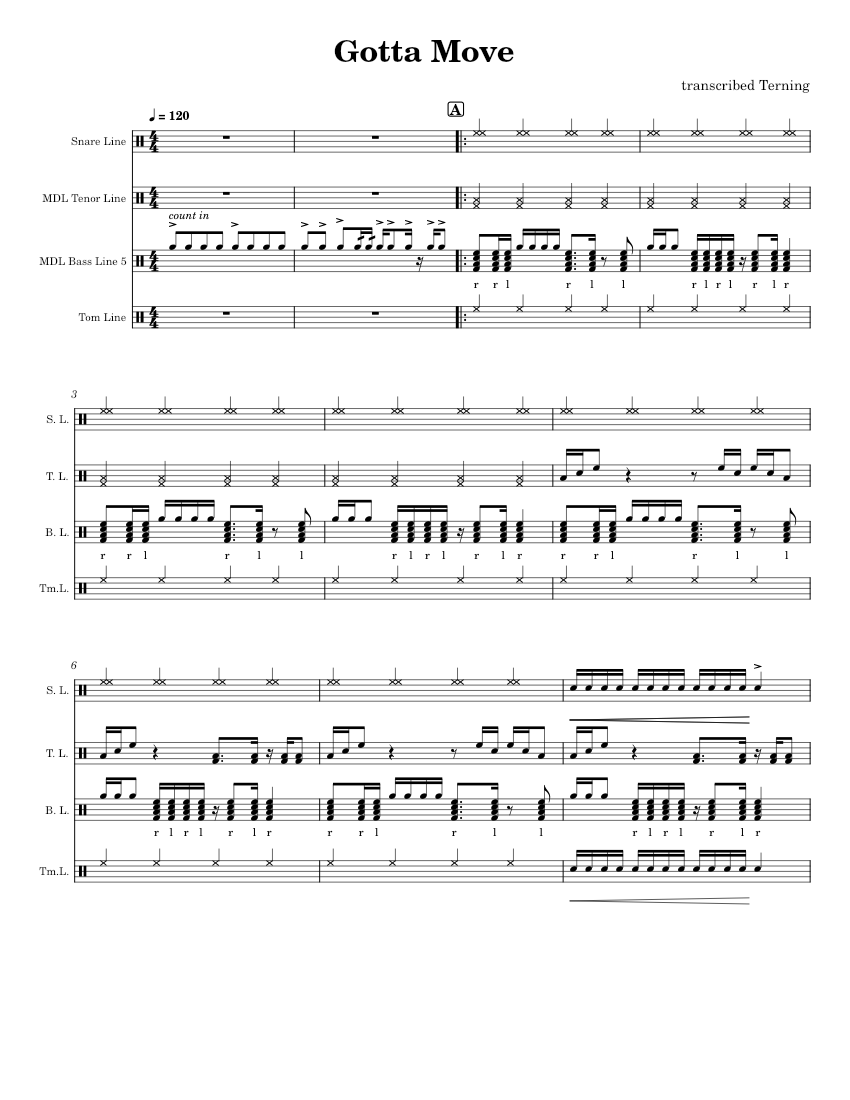 Gotta Move Sheet music for Snare drum, Tenor drum, Bass drum (Percussion Quintet) | Musescore.com