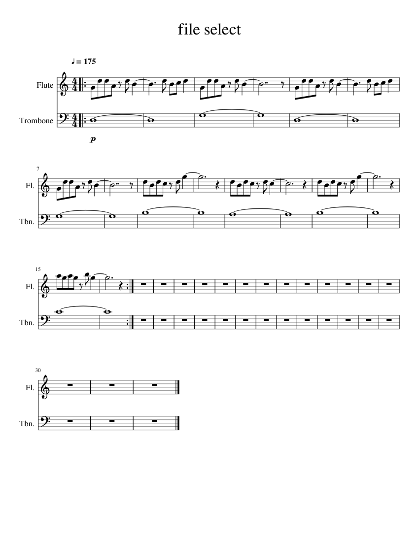 File select Sheet music for Trombone, Flute (Mixed Duet) | Musescore.com