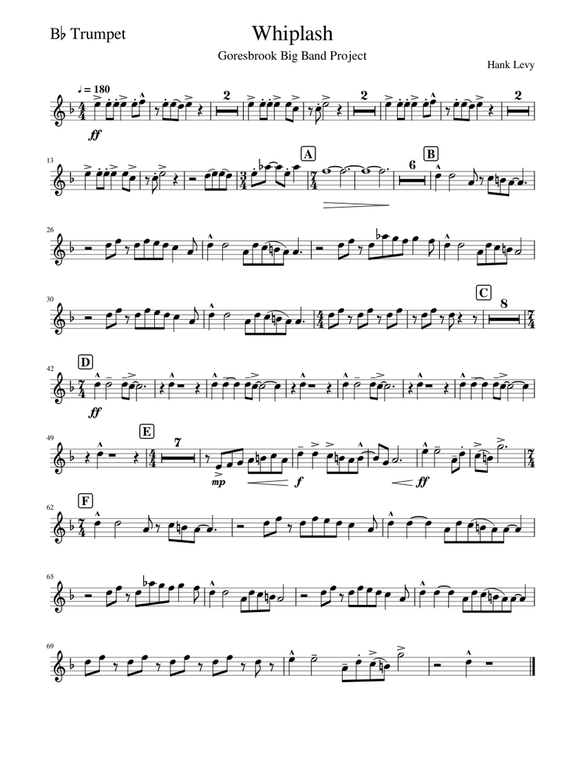 Whiplash-Bb Trumpet Sheet Music for Trumpet in b-flat (Solo ...