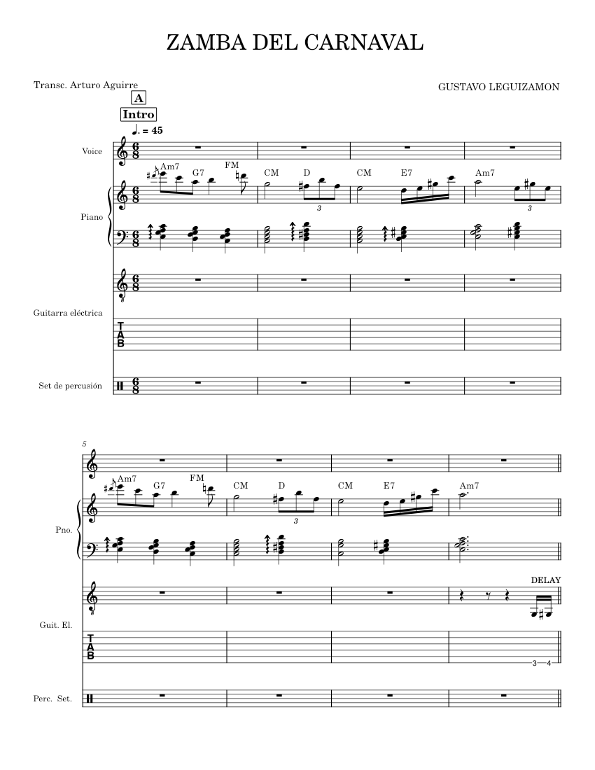 ZAMBA DEL CARNAVAL Sheet Music and Tab with Chords for Piano, Guitar ...